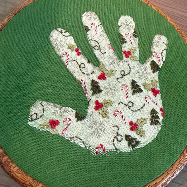 Christmas Embroidery Handprint Stick and Stitch, Kids Handprint Craft ...