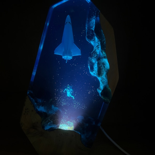 Astronaut Galaxy Lamp – Resin Wood Space Age Night Light | Outer Space ...