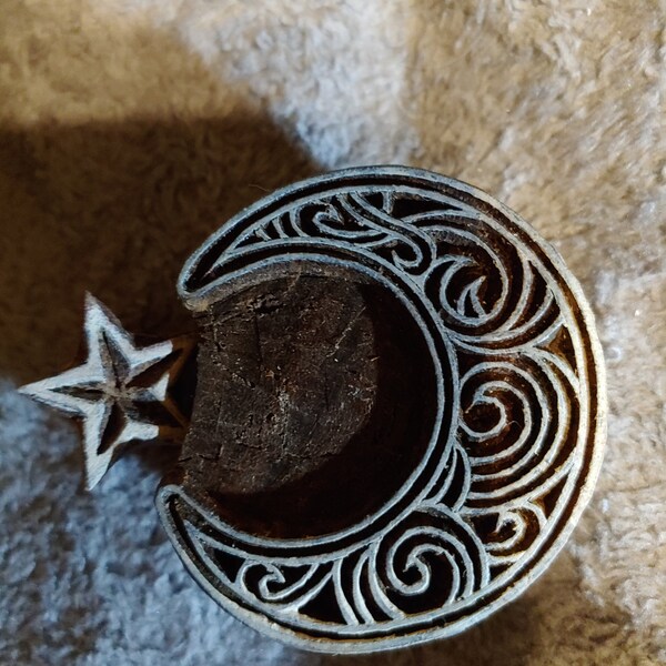 Crescent Moon and Star, Indian Wood Block Print Stamp, 2 Pc Set, Card ...