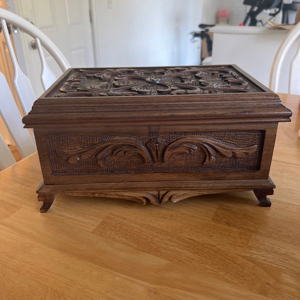 Secret Lock Wooden Box, Carved Wooden Chest, Wooden Locking Box, Wooden ...