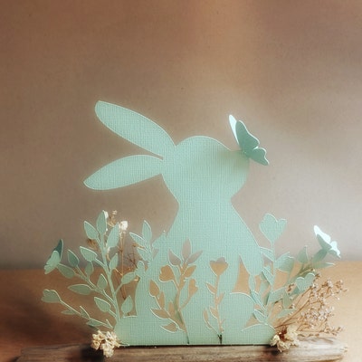 Plotterdatei SVG, DXF, PNG Hase in Blumen aus Papier zum selber basteln ...