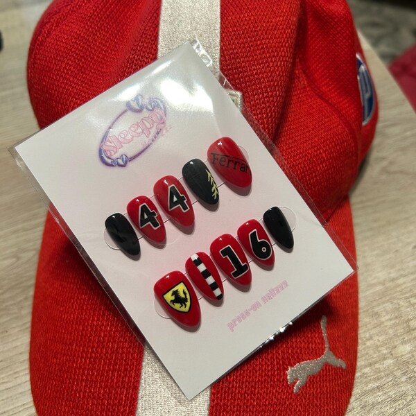 Ferrari F1 Formula One Inspired Press on Nails | Lewis Hamilton 44 ...