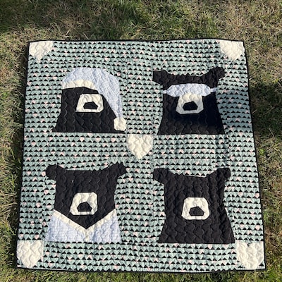 Sleepy Bear Baby Quilt, Sleepy Bear FPP Pattern, PJ Bear, Sleeping Cap ...