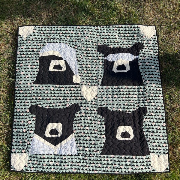 Sleepy Bear Baby Quilt, Sleepy Bear FPP Pattern, PJ Bear, Sleeping Cap ...