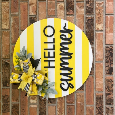Front Door Decor, Lemon Hello Summer Door Hanger, Summer Wreath Porch ...