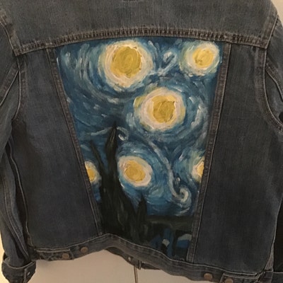 Hand-painted Van Gogh Starry Night Denim Jacket - Etsy