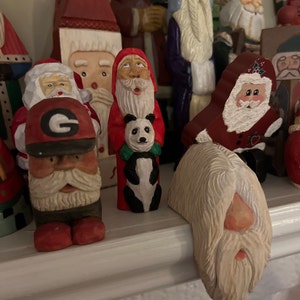 Hand Carved Santa Ornament With A Candy Cane Beard - Etsy