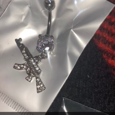 Dangle Belly Button Ring Gun Shaped Belly Ring, CZ Belly Ring, Navel ...