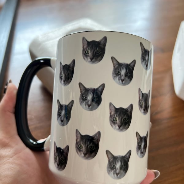 The Cats Lying on a Bookshelf Mug Cats and Books Seamless Pattern Mug ...