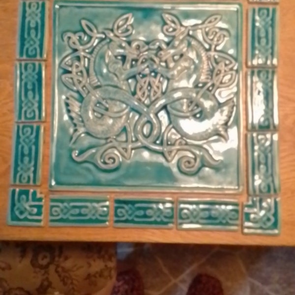 Emerald Green 4"celtic Dragon Ceramic Tile - Etsy