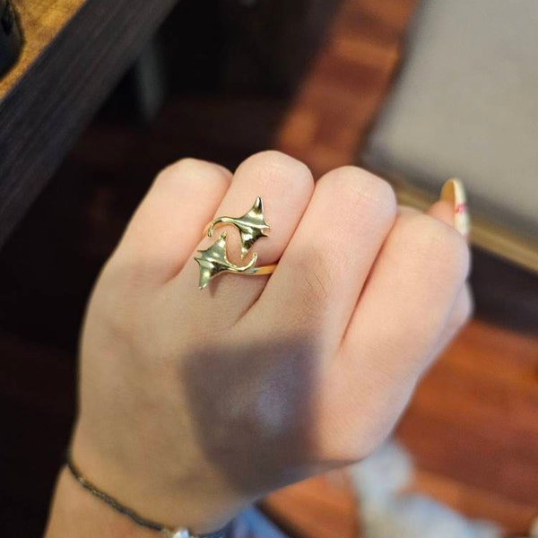 Gold Manta Ray Ring - 925 Sterling Silver With 18k Gold Overlay, Twin ...