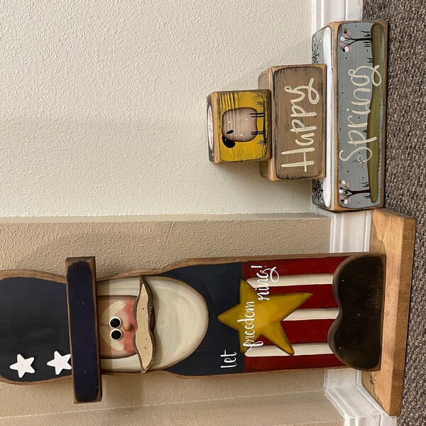 Primitive Seasonal Word Blocks/reversible Blocks/4 Seasons/3piece Set ...