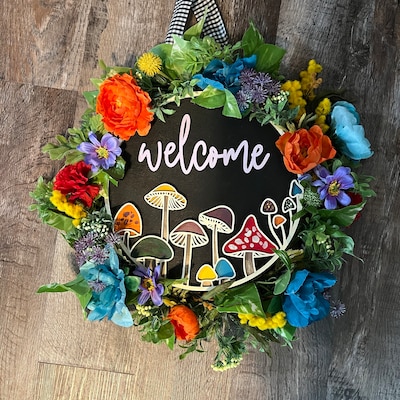 Mushroom Welcome DIY Wood Sign Unfinished Cut Out Door Hanger Wall ...