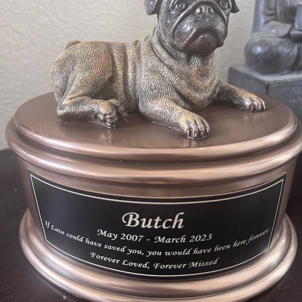 Pug Custom Engraved Figurine Cremation Urn, Urn for Pug, Dog Memorial ...