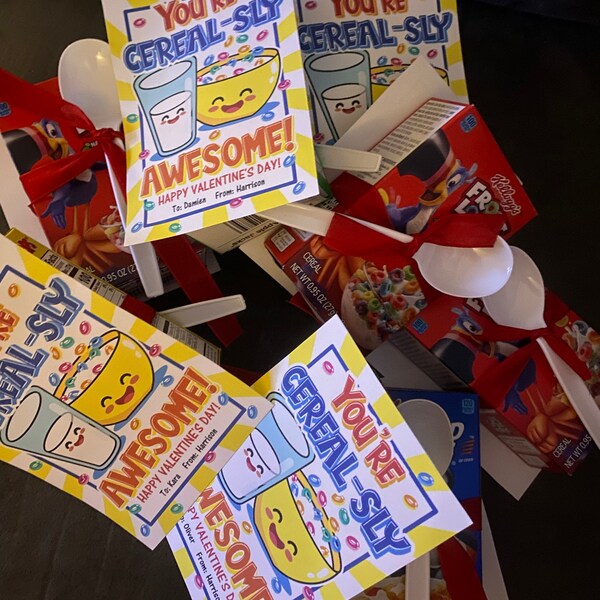 Valentine Tag Cereal Bags/ Boxes, Kids Valentines Cards Printable ...