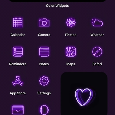 Purple Neon App Icons, Neon Aesthetic Ios 14 Icons, iPhone Icon Pack ...