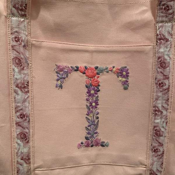 Machine Embroidery LETTER T Uppercase 10cm / 4" Tall Dainty Floral Font ...
