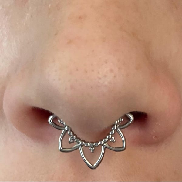 16G/1.2MM 316L Steel Floral Septum Hoop, Hinged Hoop, Septum Piercing ...