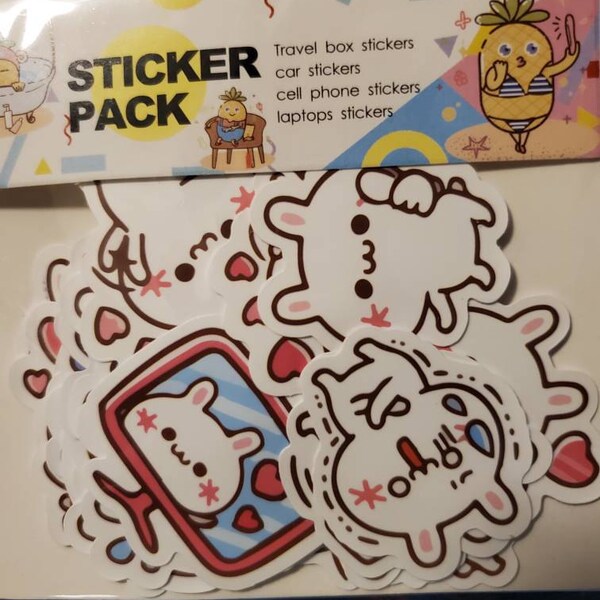 40 PCS Pink & White Bunny Sticker Pack | Kawaii Sticker | Cute Rabbit ...