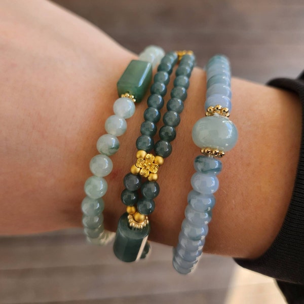 Dainty Grade A Burmese Icy Jadeite Jade Beaded Bracelet, Grade A Burma ...
