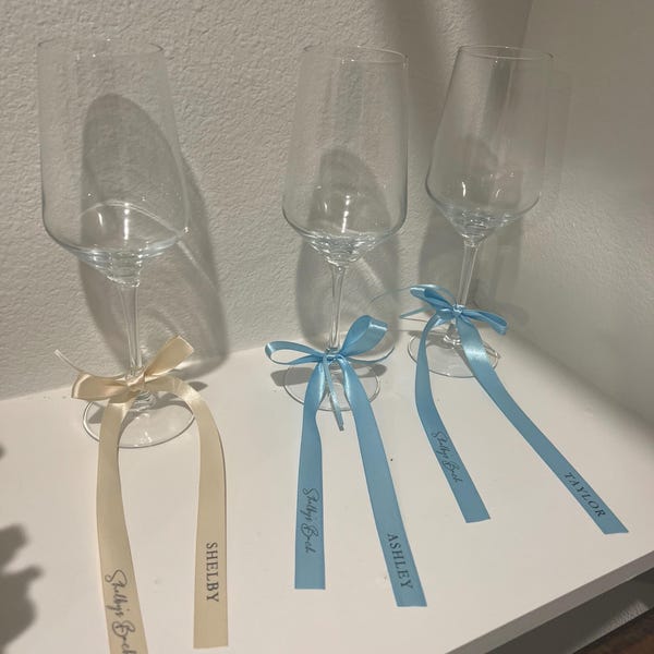 Personalized Wine Glass Ribbon, Custom Party Champagne Glass Ribbon ...