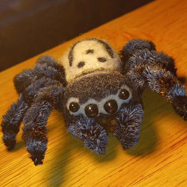Cute Jumping Spider Toy, Creepy Gift, Poseable Sculpture, Needle Felted ...