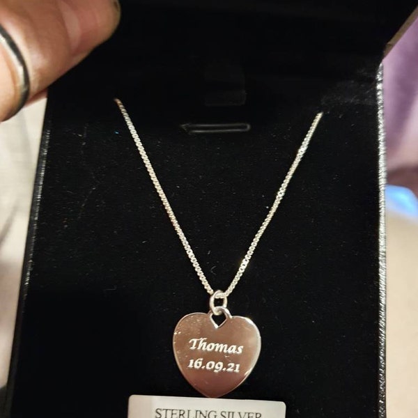 Sterling Silver Engraved Heart Pendant Necklace. Personalised With Your ...