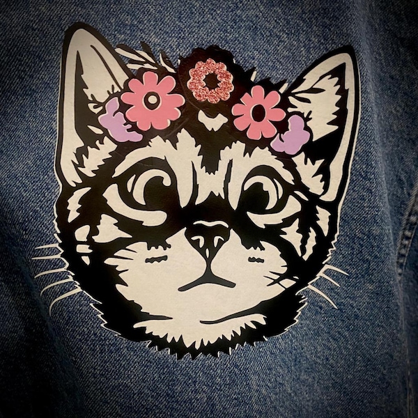 Cute Cat Face Svg Files for Cricut, Cat Head Flowers Clipart, Pet Face ...