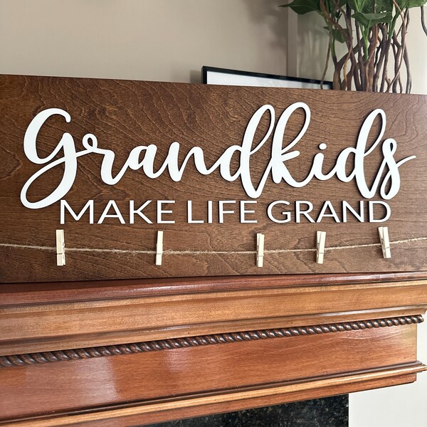 3D Grandkids Make Life Grand Sign, Wood Signs for Grandparents, Rustic ...