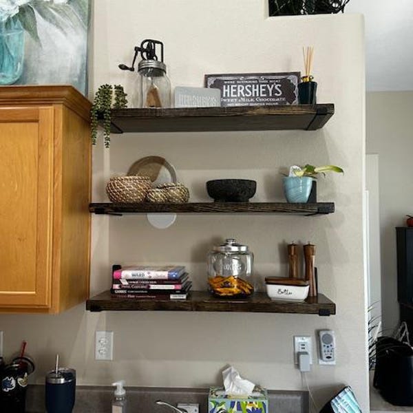 Floating Shelves | Farmhouse Floating Shelf With Black Metal Brackets ...
