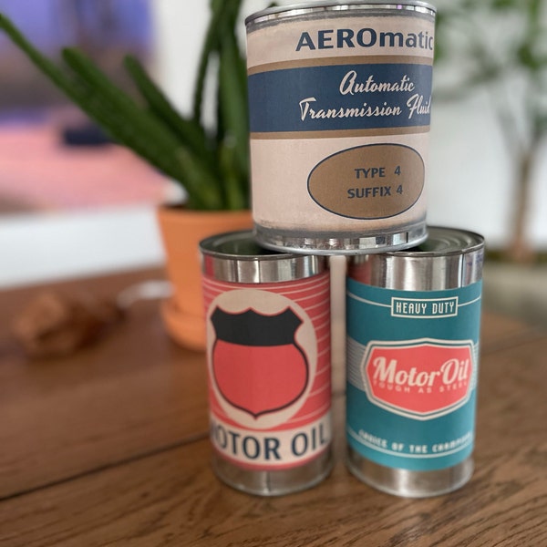 Classic Car Oil Can Favor Decoration Wraps, Vintage Party, Classic Car ...