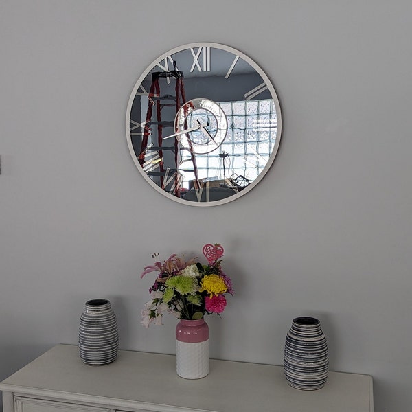 Oversize Silent Mirrored Wall Clock, Decorative Modern Large Plexiglass ...