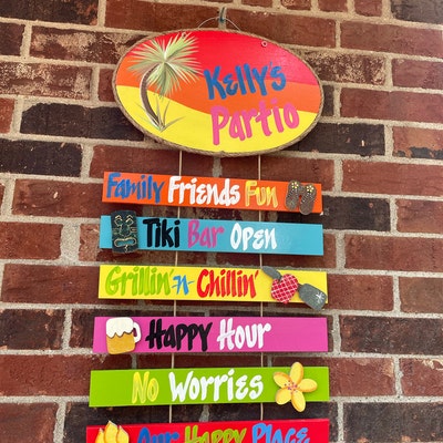 Backyard Paradise Hand Painted Wood Wall Hanger Sign Personalized Tiki ...