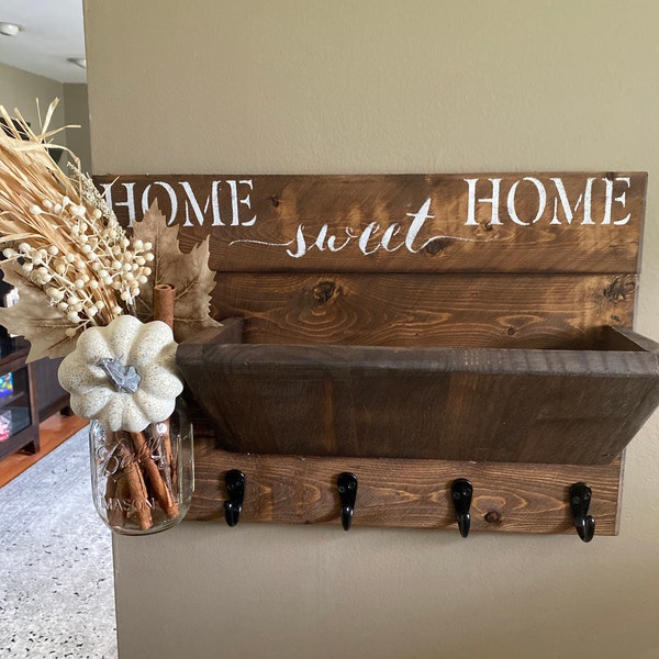 Key Holder, Rustic Decor, Wood Decor, Home Sweet Home, Mail Holder ...
