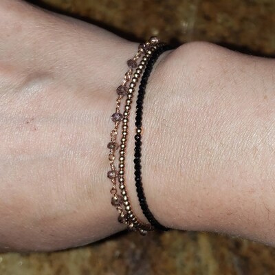 Black Spinel Stretch Bracelet, Ultra Delicate Faceted Tiny Beads ...