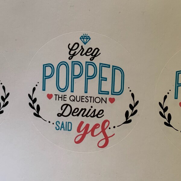 He Popped the Question Bridal Shower Stickers, Thank You Stickers ...