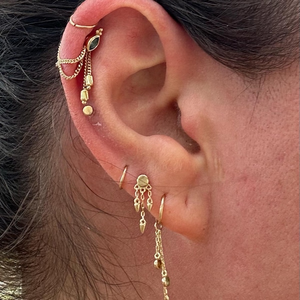 14K Solid Gold Threadless Dangle Hidden Helix Earrings/cartilage ...