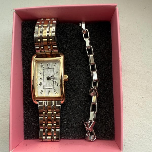 Watch for Women, Gold and Silver Colour, Roman Numeral Dial, Square ...