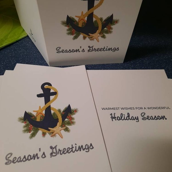 Nautical Anchor Holiday Christmas Cards and Envelopes - 25 Pack - Etsy