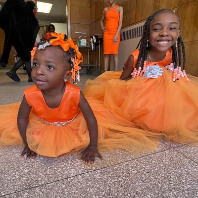 Orange Wedding Flower Girl Summer 4 Layer Tulle Holiday Pageant Elegant ...