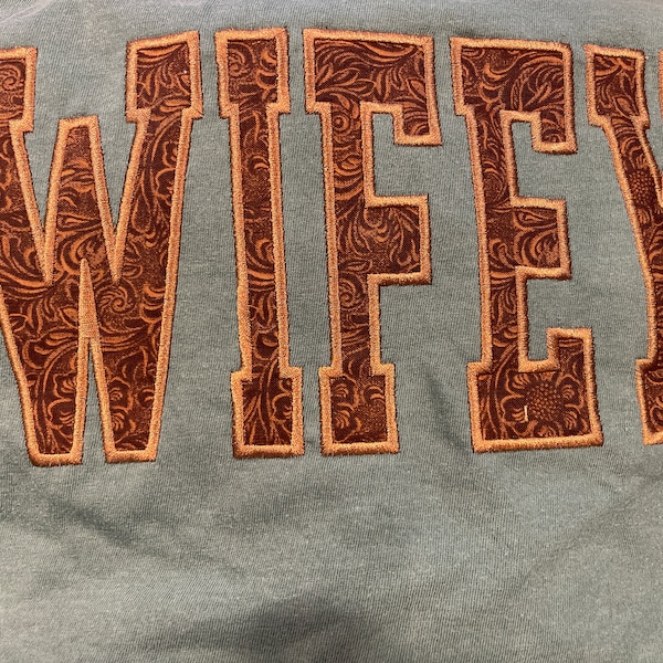 Wifey Faux Tooled Leather Fabric Sweatshirt Custom Punchy Western Vibes ...