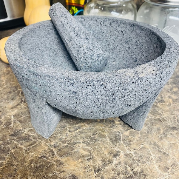 9 Inch Molcajete Mexican Volcanic Stone Mortar Handmade 9 Inches in ...