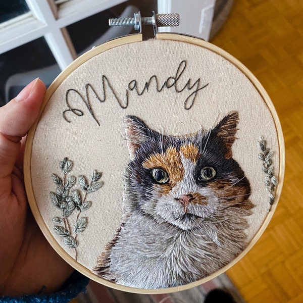 Embroidered Cat Portrait, Custom Pet Portrait, Cat Embroidery, Cat ...