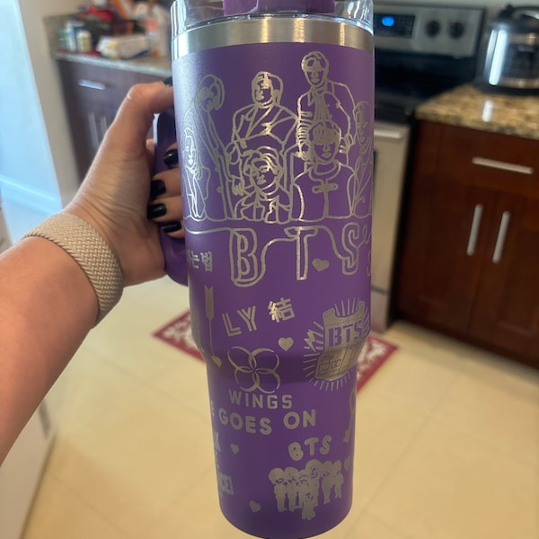 BTS K-pop Personalized 40 Oz Stainless Steel Tumbler With Handle, Lid ...