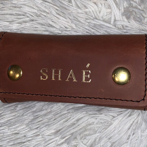 Purple Key Case, Leather Key Pouch, Personalized Keychain, Custom Key ...