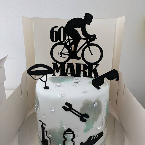 Personalised Bicycle Cake Topper Bundle Name Age Custom Cycling ...