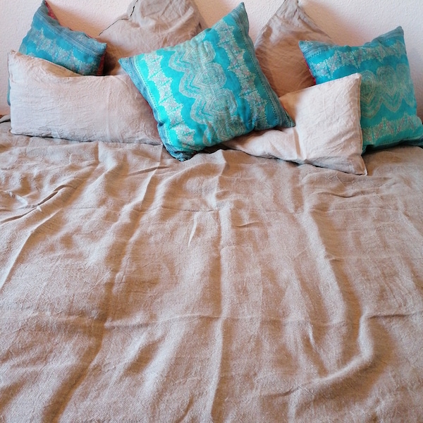 Linen Bed Cover, Rustic Linen, Rustic Blanket With Fringes, Linen Throw ...
