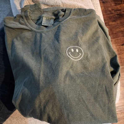 Happy Face Comfort Colors Tee, Smile Shirt, Happy T-shirt, Embroidered ...