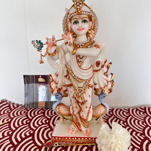 Marble Krishna Statue, 32cm Lord Krishna Idol, Shri Krishan Statue ...