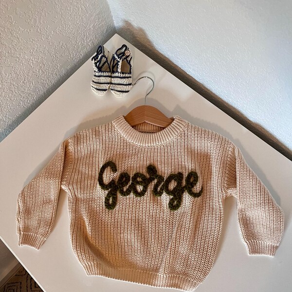 Personalized Hand-embroidered Baby Boy Sweater | Custom Name Newborn ...